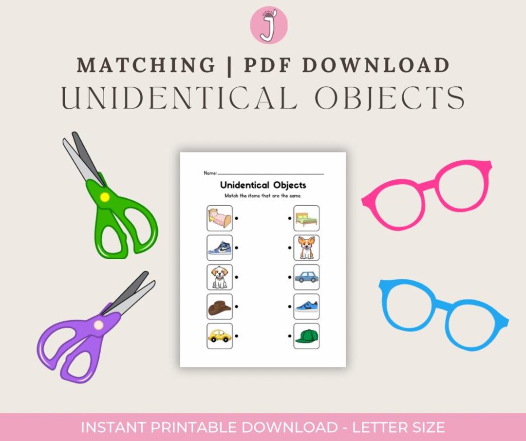 Unidentical Objects Matching Worksheet - Etsy