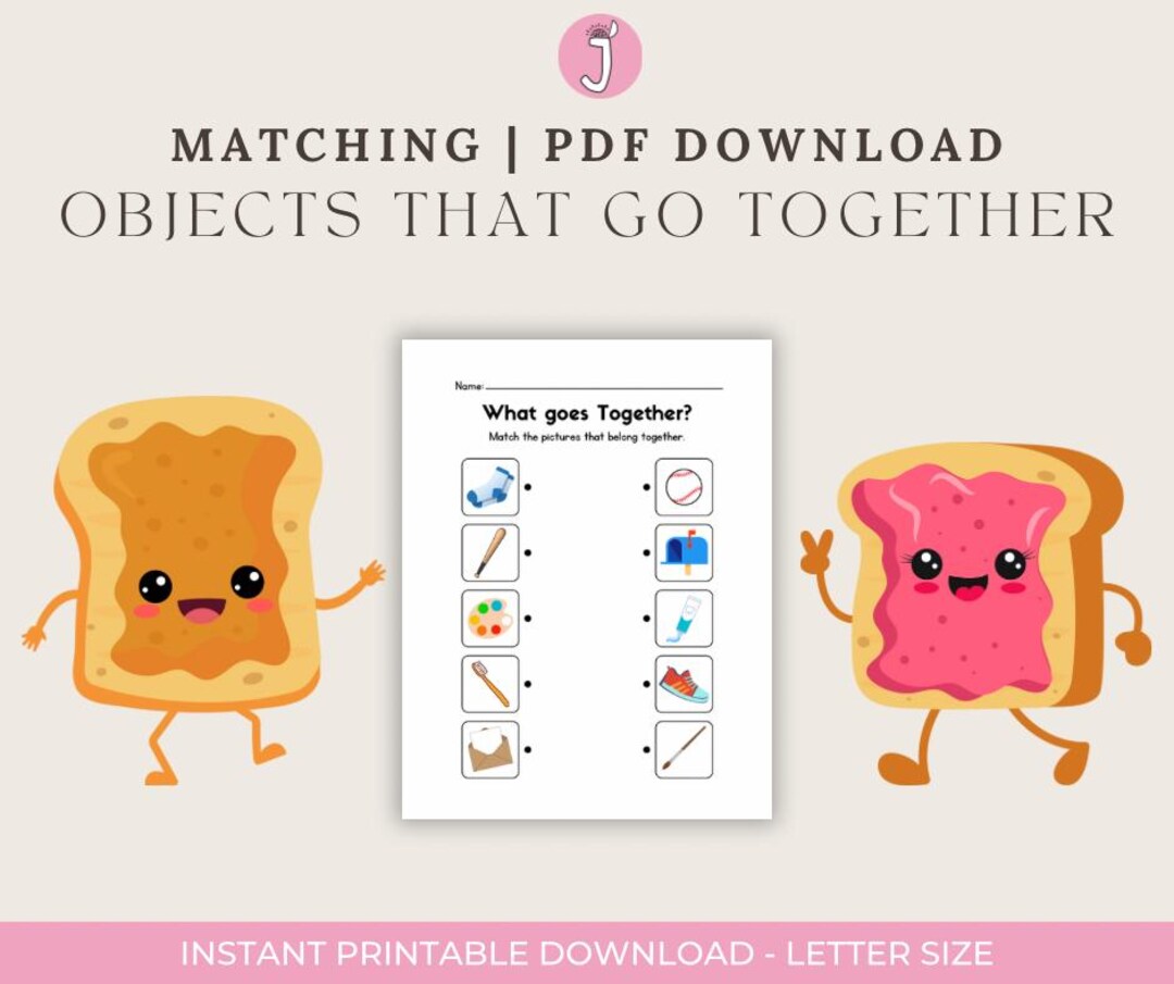 Things That Go Together Matching Worksheet - Etsy