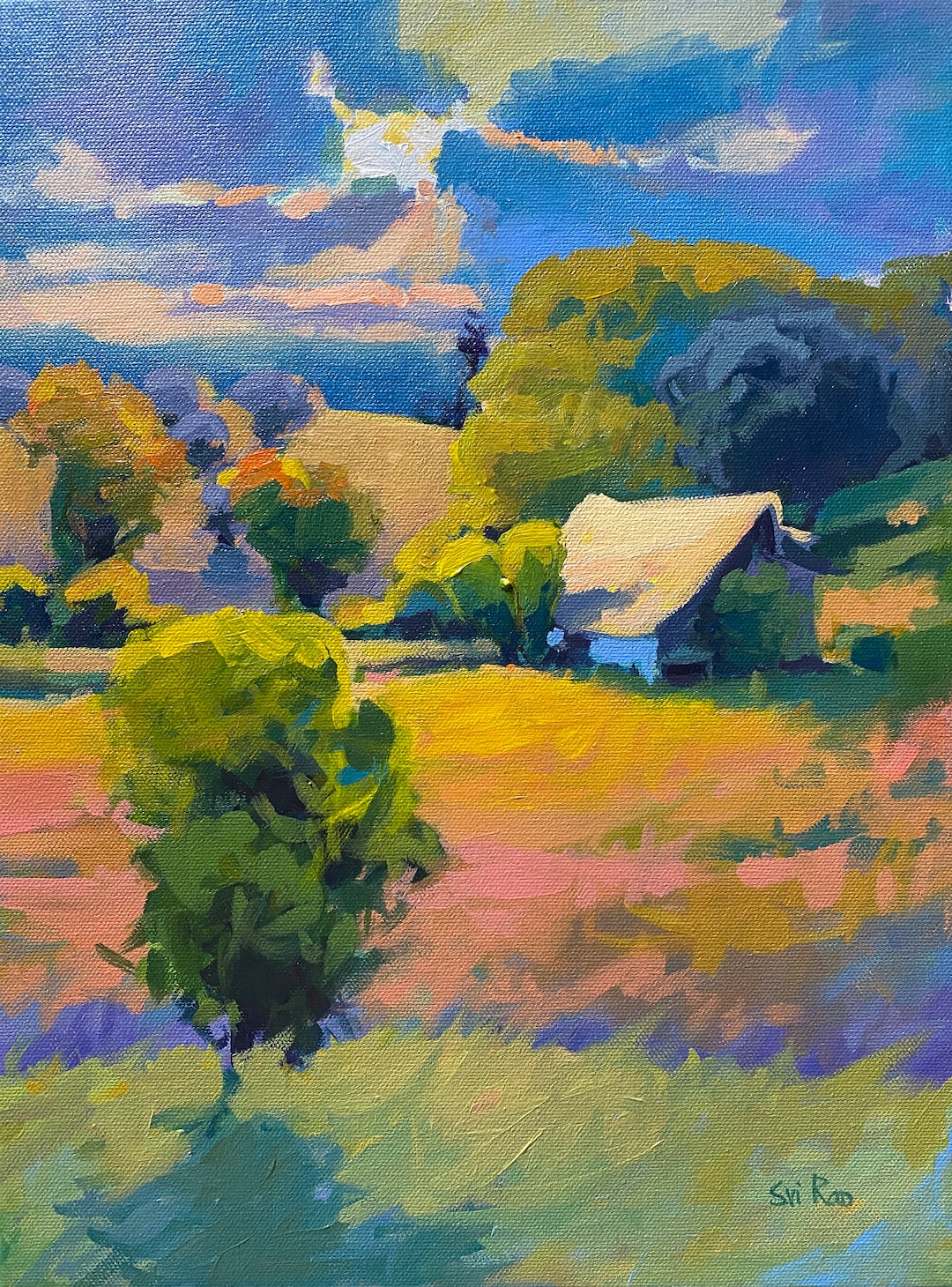Original Acrylic Landscape Painting, Clouds Fields, Iowa Landscape ...
