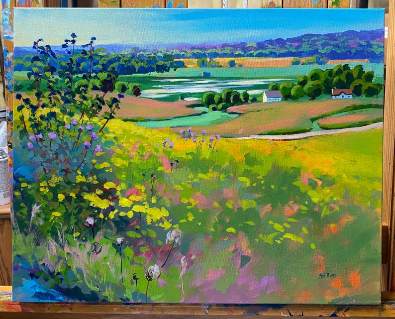 Original Acrylic Landscape Painting, Clouds Fields, Iowa Landscape ...