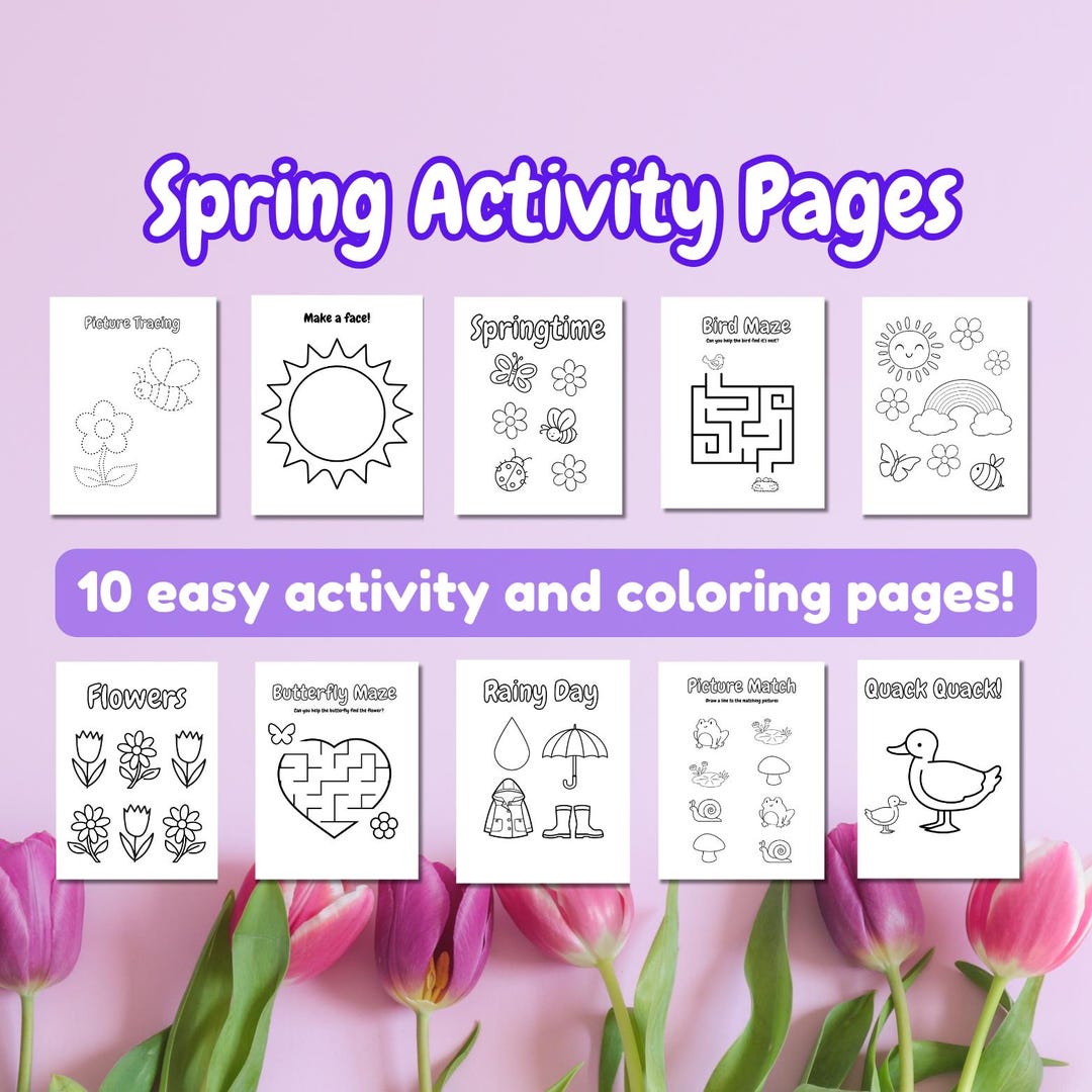 Spring Activity Pages for Kids and Toddlers, 10 Cute Printable Pages - Etsy