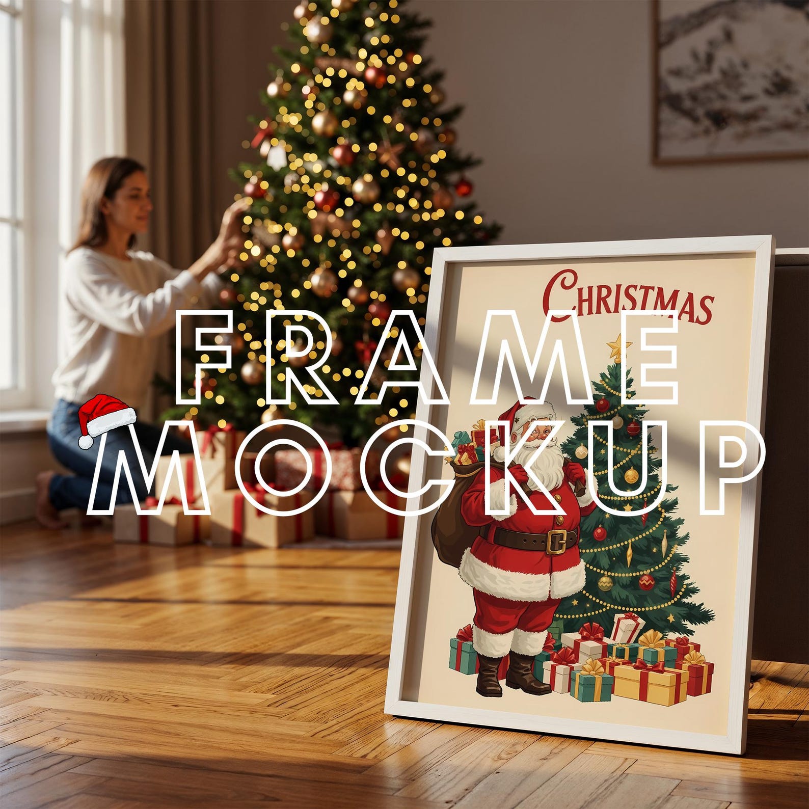 Christmas Tree Poster Mockup | Holiday Wall Art Display | PSD & JPG ...
