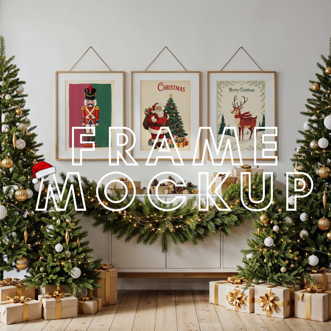Christmas Triple Frame Mockup | Gold DIN A Ratio, Holiday Wall Art (PSD ...