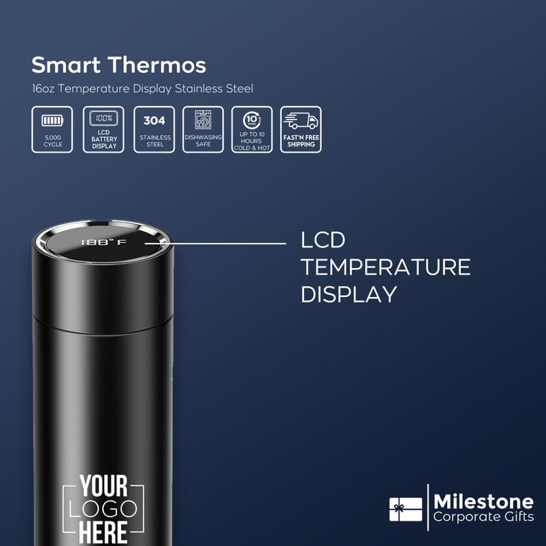 Personalized Smart Temperature Display Thermos, Custom Corporate Gift ...