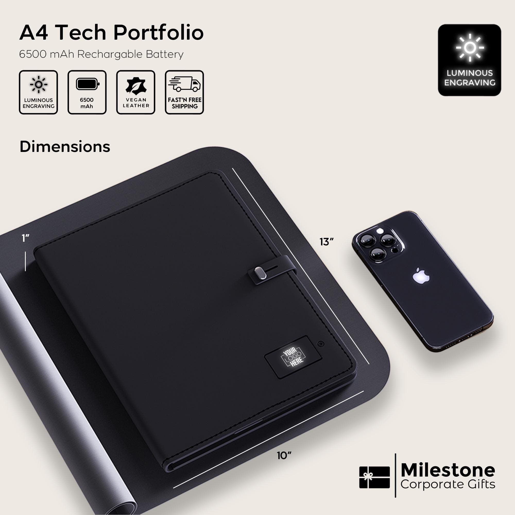 Personalized A4 Smart Portfolio, Light-up Logo, 6500mah Portfolio ...