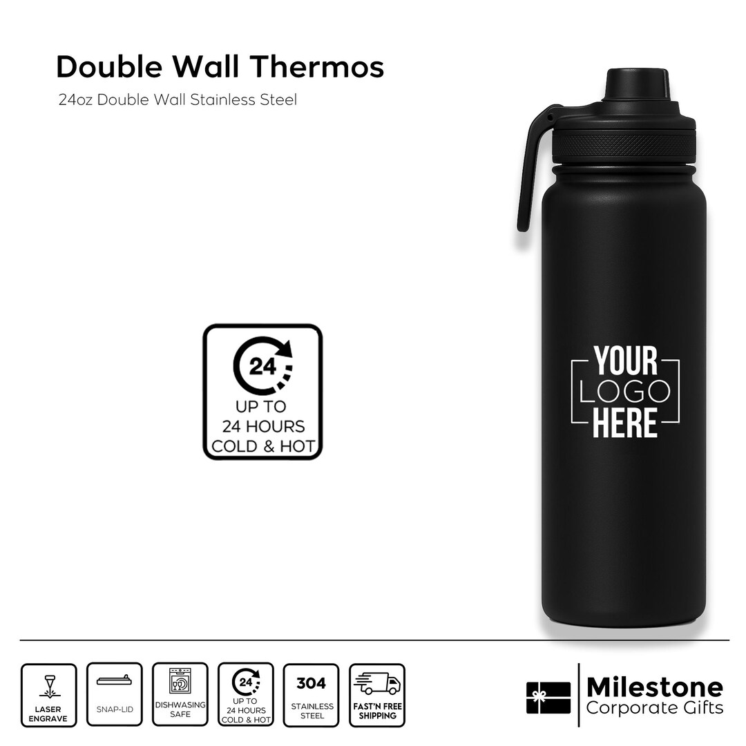24oz Stainless Steel Thermos, Double Wall, Personalized Holiday Gift ...