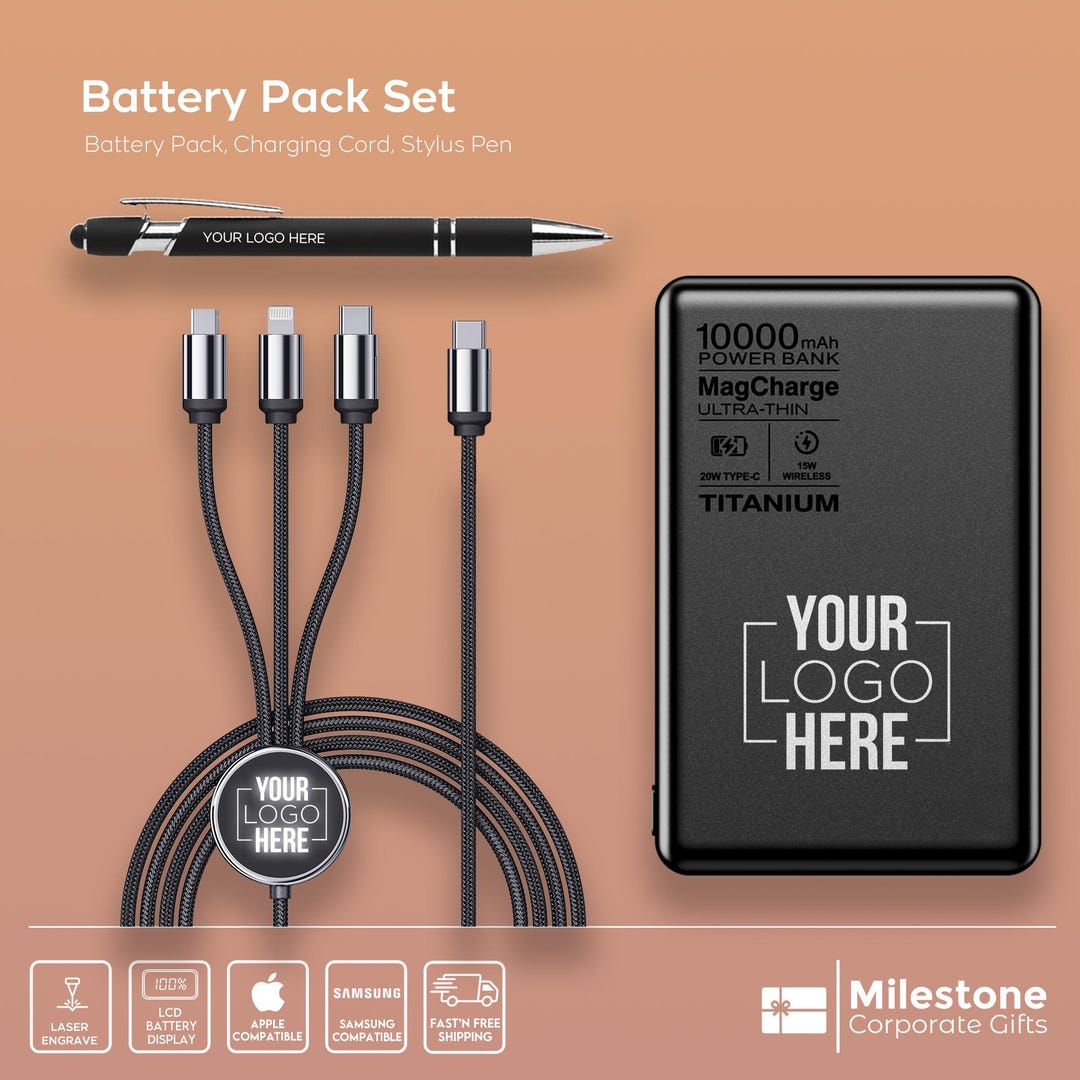 Customized Titanium Magsafe Charger Gift Set, Personalized Battery Pack ...