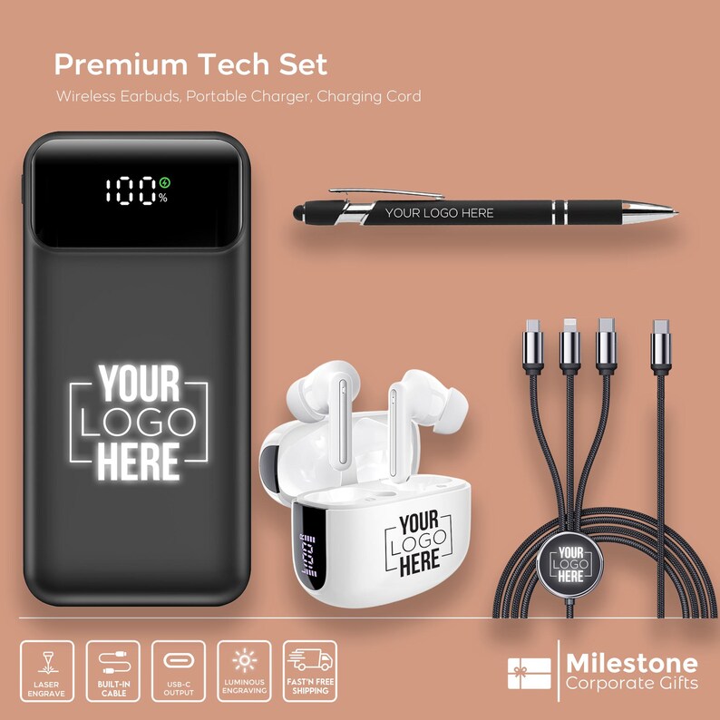 Personalized Corporate Gift Box, Custom Portable Charger, Wireless ...