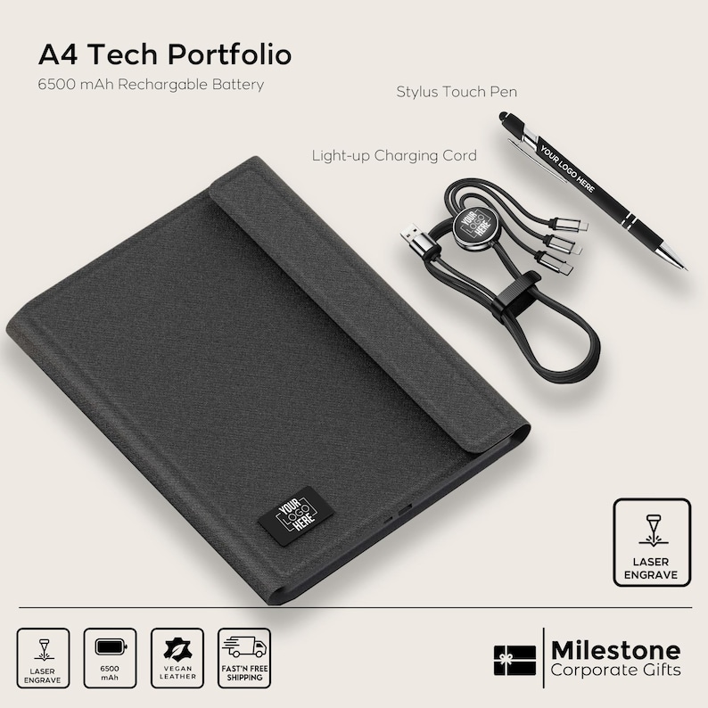 Personalized Smart Portfolio, Laser Engraved Logo, 6500mah Portfolio ...
