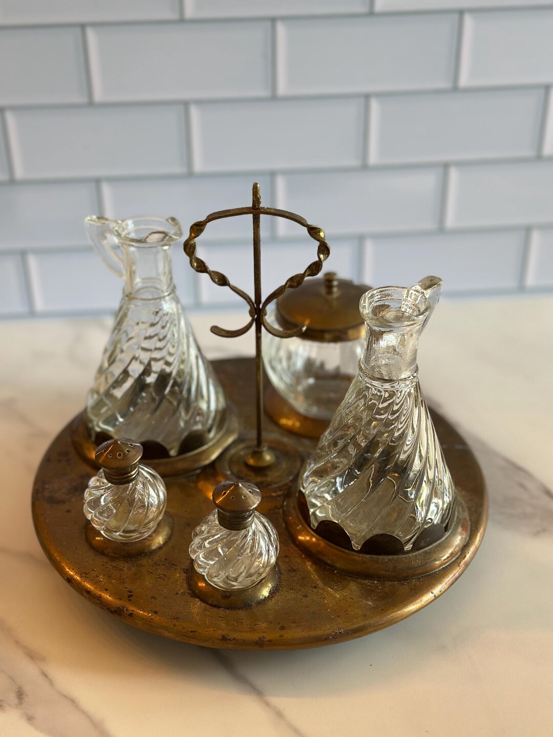 Vintage Condiment Set With Brass Turning Tray - Etsy