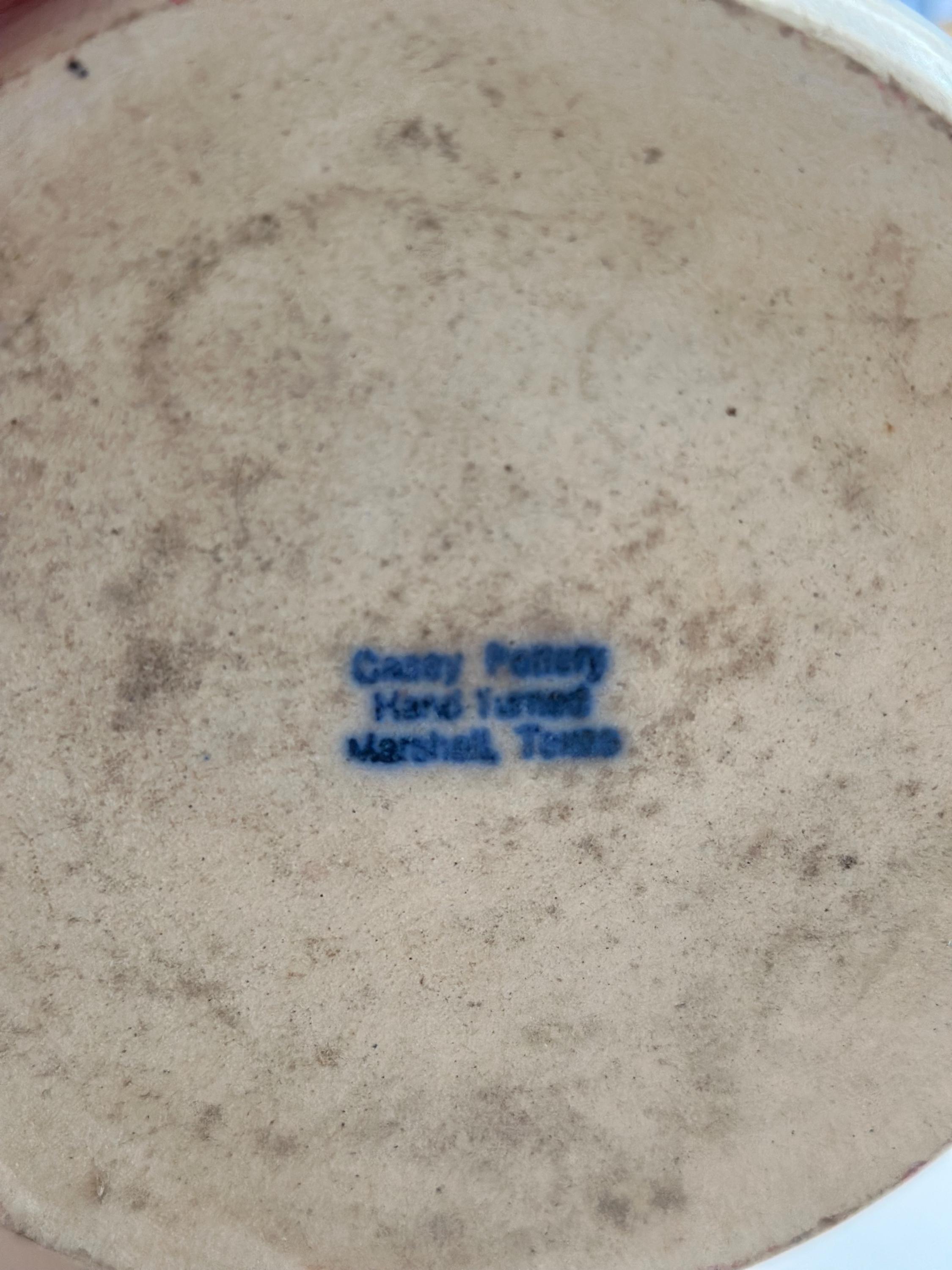 Vintage Primitive Casey Pottery Hand Turned 2 Quart Double Blue Striped ...