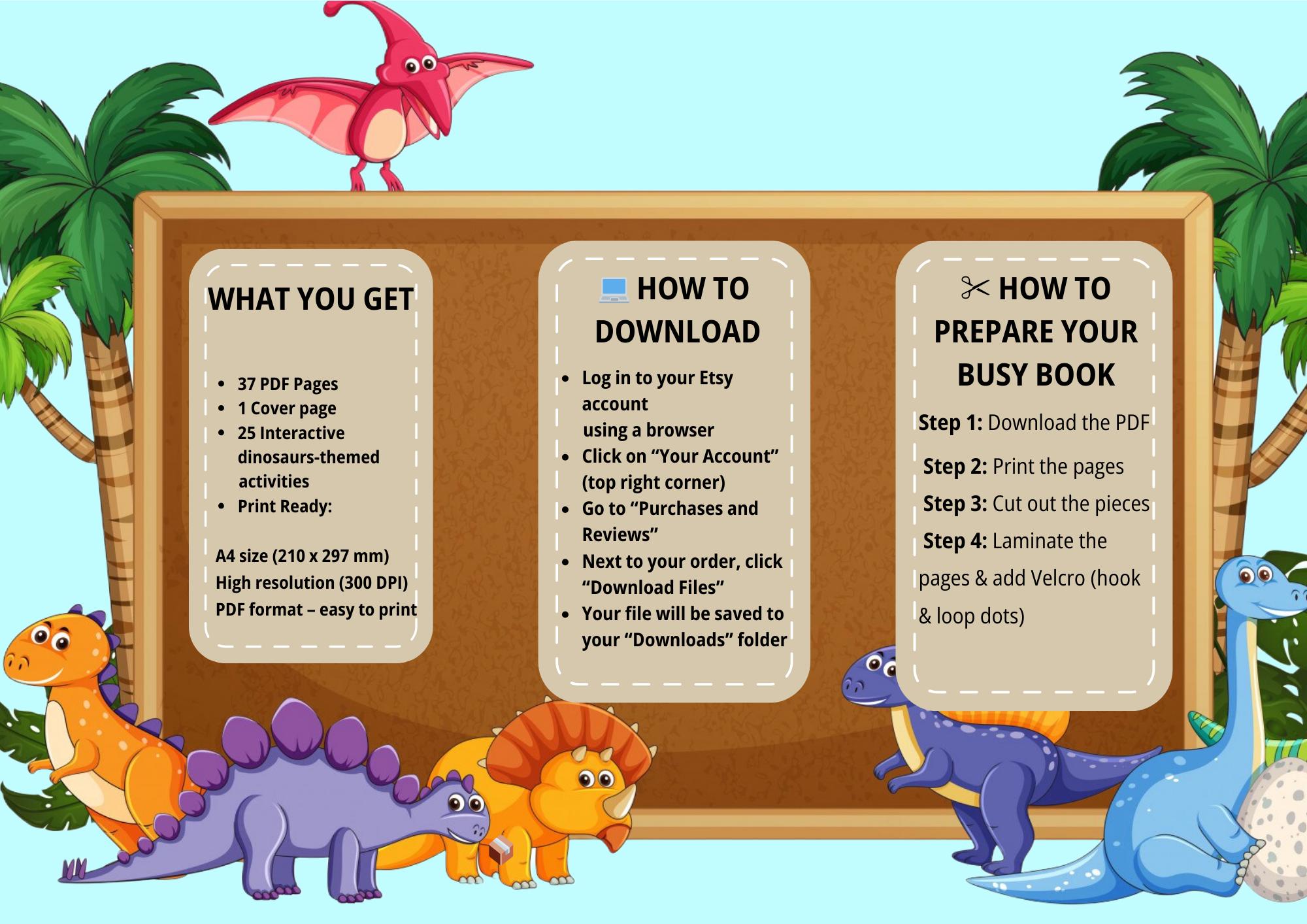 Dinosaur Busy Book Printable PDF | 25 Preschool Activities | Learning ...