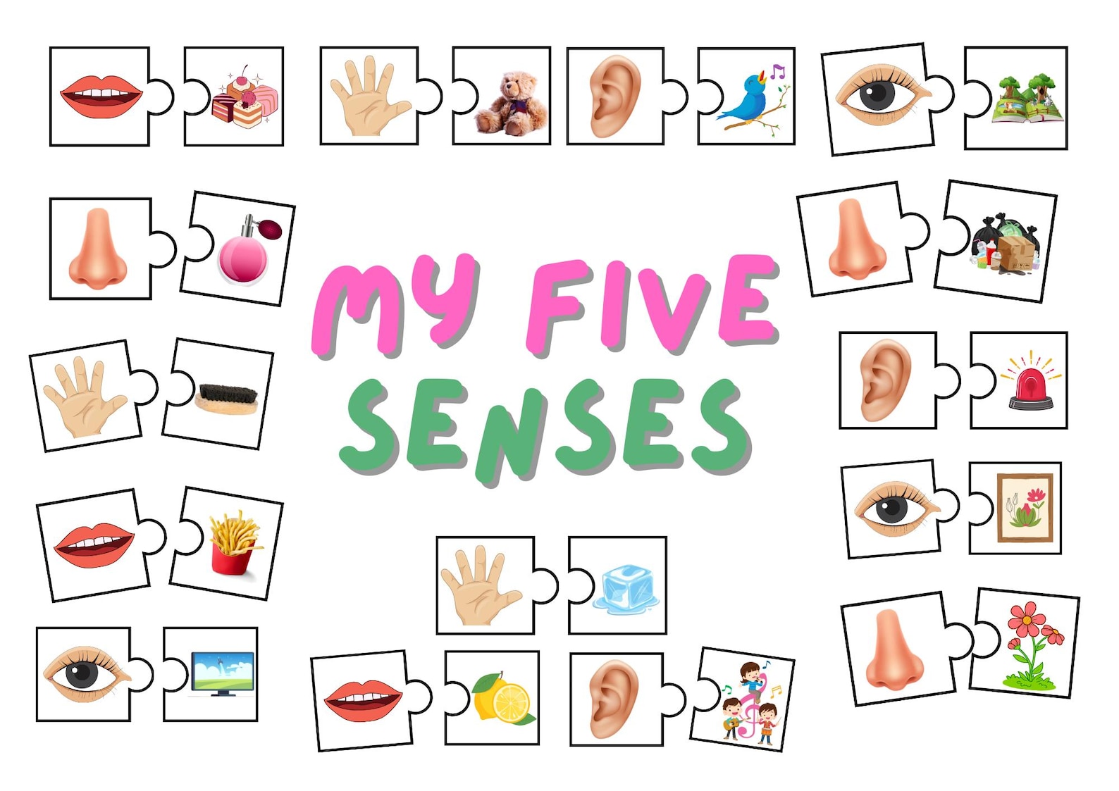 Five Senses Matching Game – 30 Printable Cards – Preschool Activity ...