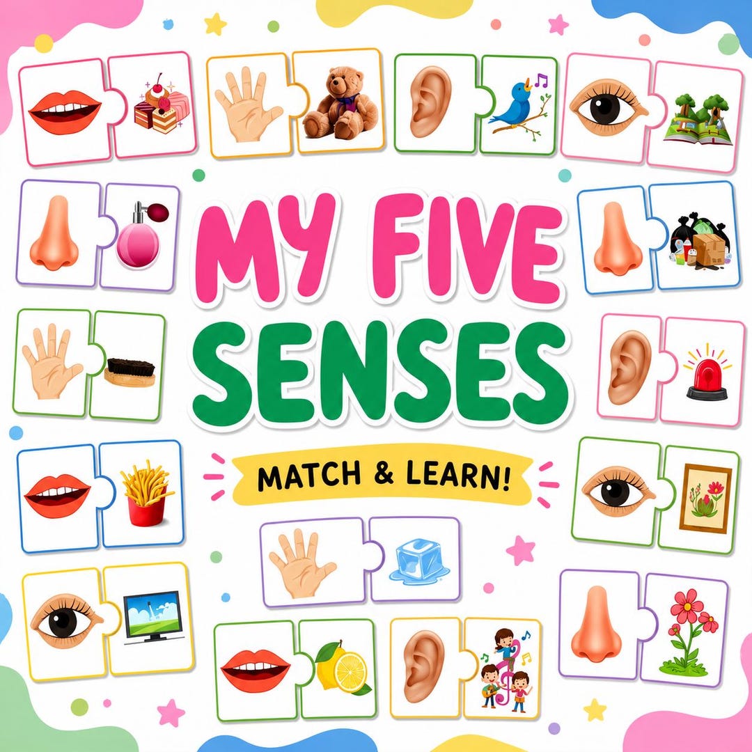 Five Senses Matching Game – 30 Printable Cards – Preschool Activity ...