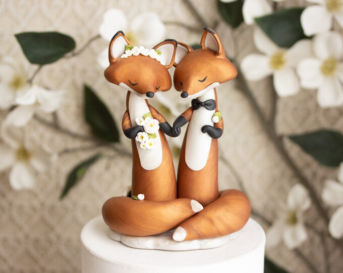 Wishing Foxes Red Fox Wedding Cake Topper Handmade Red Fox - Etsy