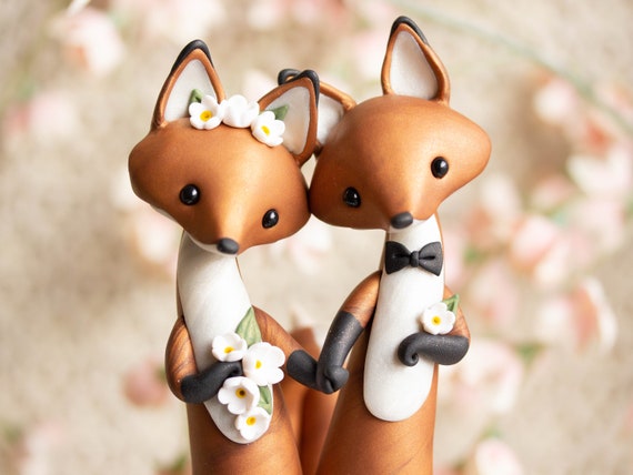 Red Fox Wedding Cake Topper Foxes Holding Hands Fox | Etsy