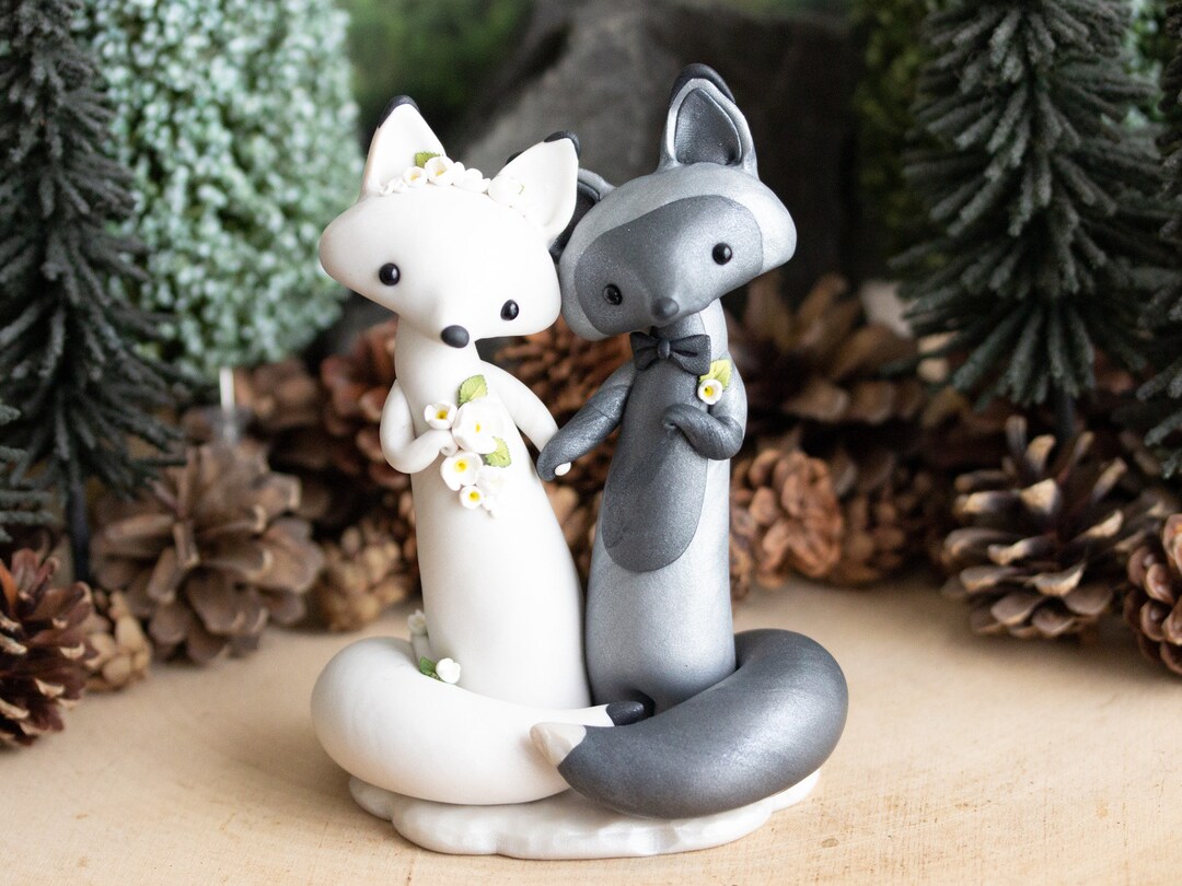 Fox Wedding Cake Topper Silver Fox and Arctic Fox - Etsy