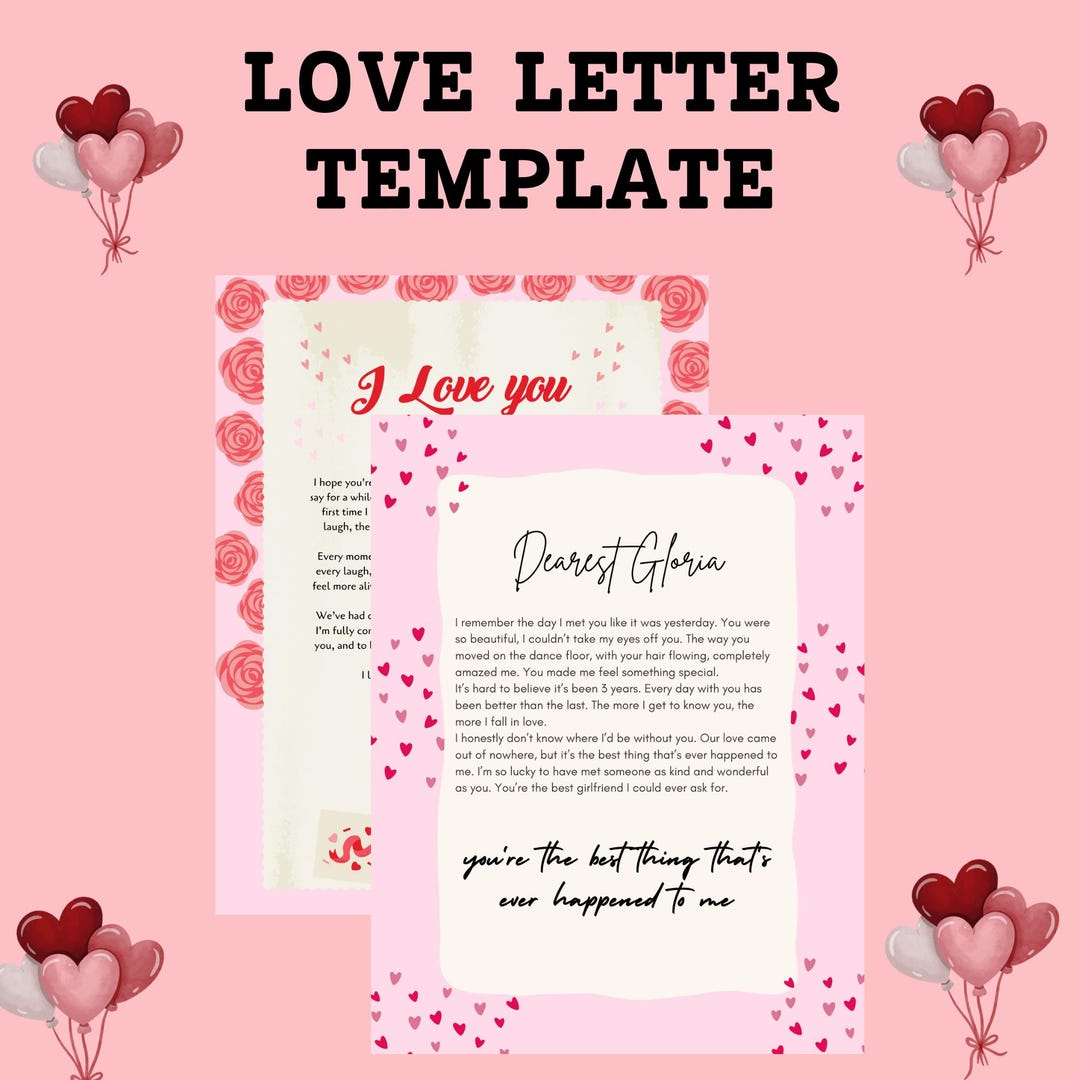 Printable Love Letter Template – Romantic Love Letter Writing Template ...