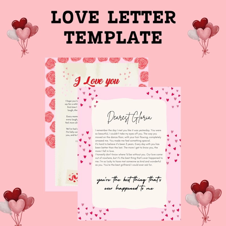 Printable Love Letter Template – Romantic Love Letter Writing Template ...