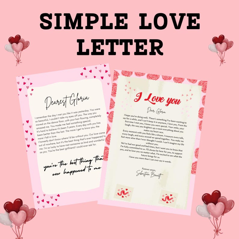 Printable Love Letter Template – Romantic Love Letter Writing Template ...