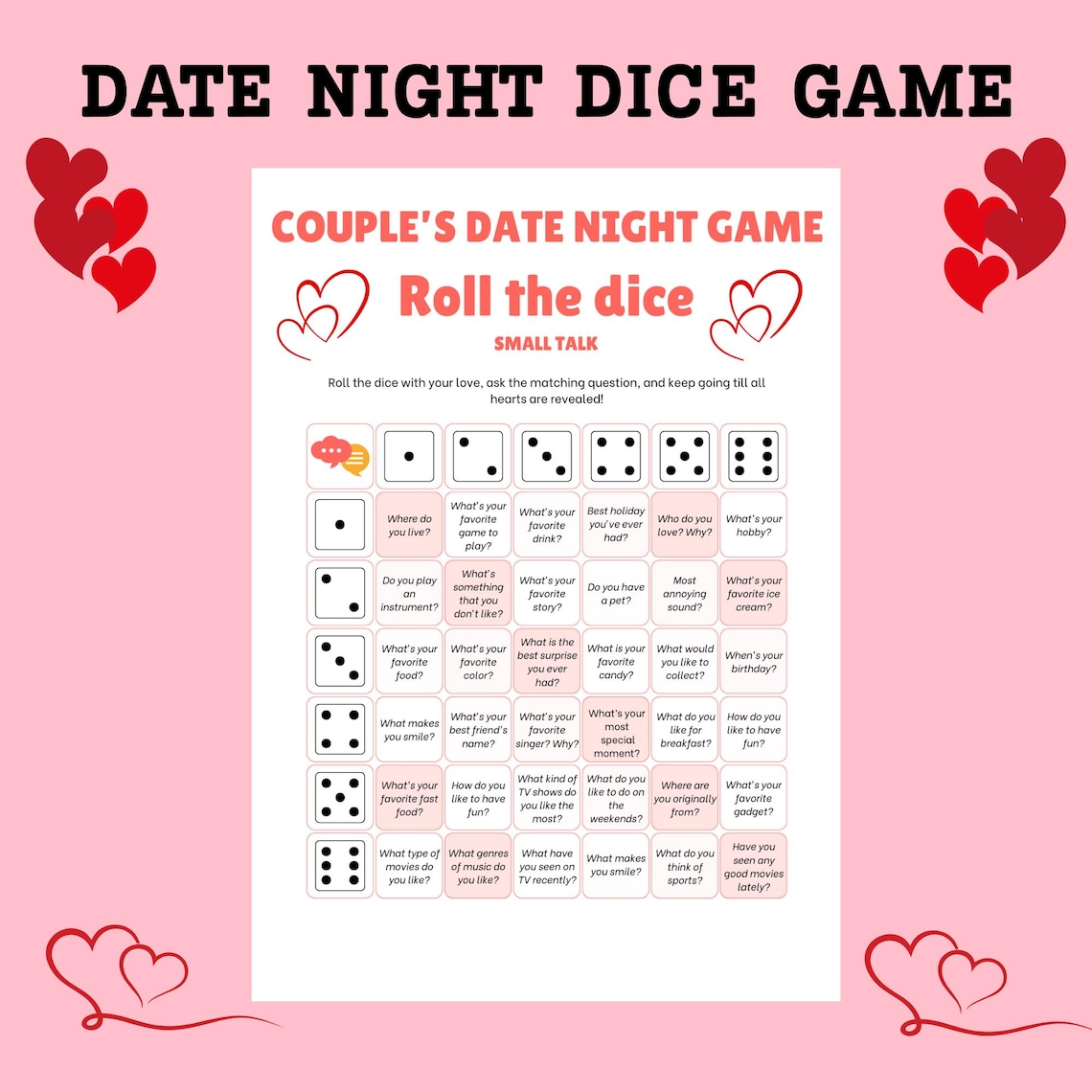 Roll the Dice Game Sheet – Fun Interactive Printable Game for Adults ...