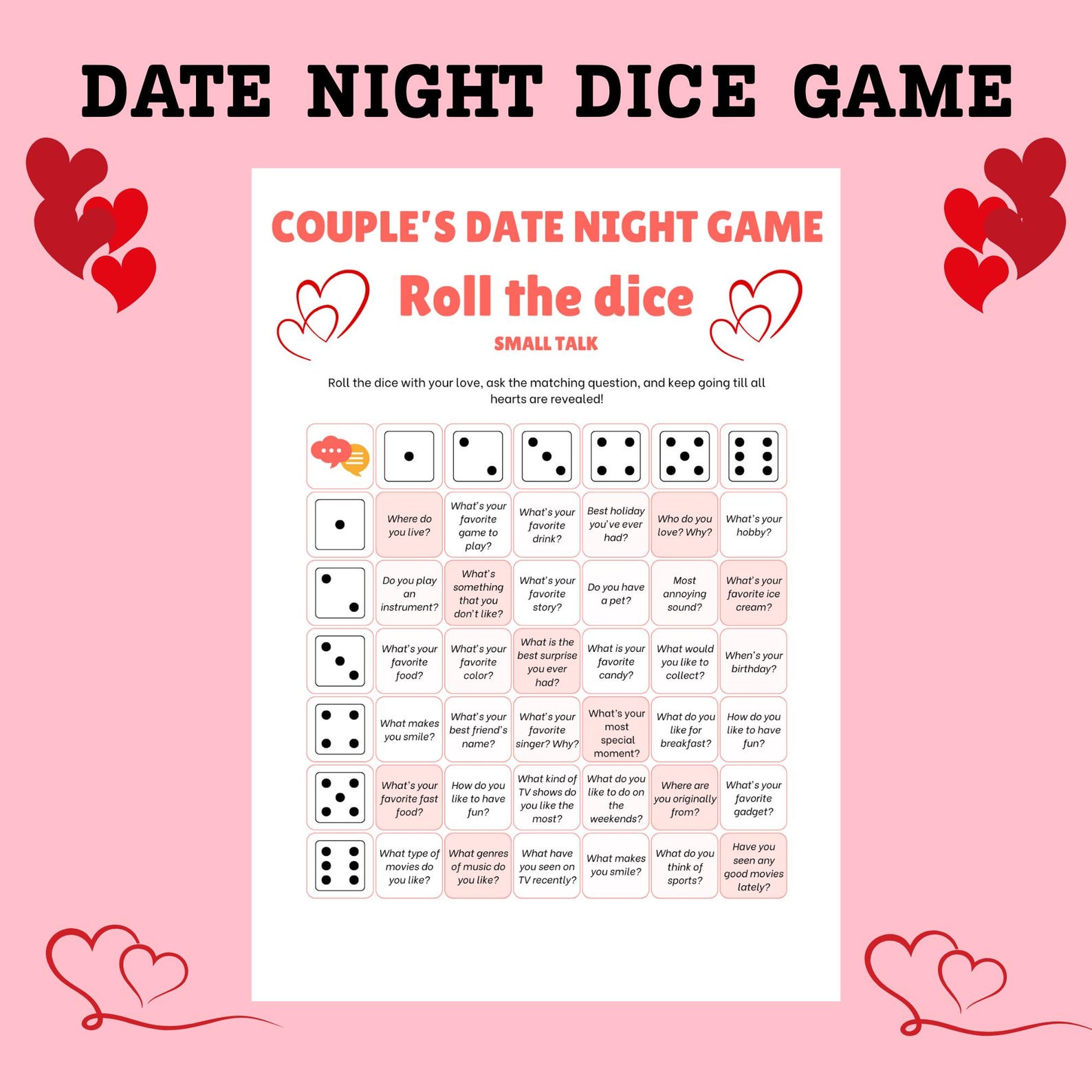 Roll the Dice Game Sheet – Fun Interactive Printable Game for Adults ...