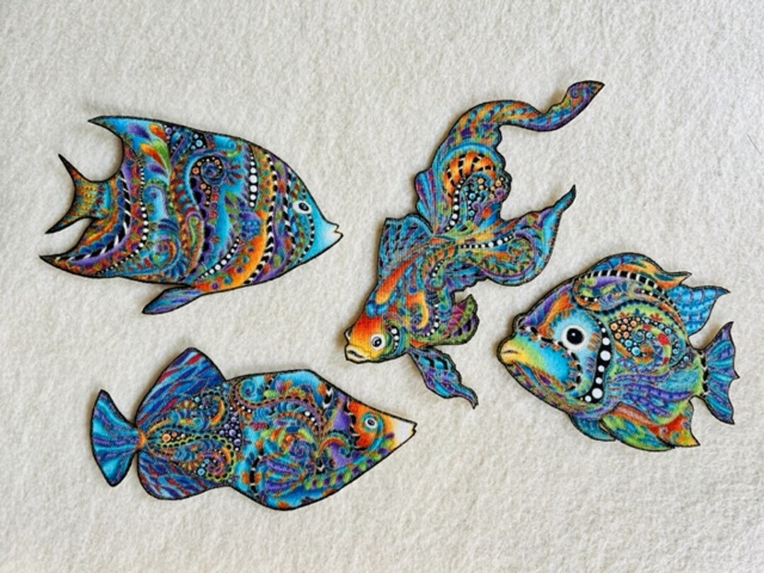 Set of Four Iron on Fish Appliques*handmade*ann Lauer Designer Fabric ...