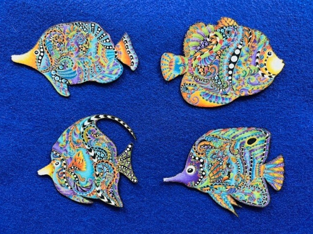 Set of Four Iron on Fish Appliques*handmade*ann Lauer Designer Fabric ...