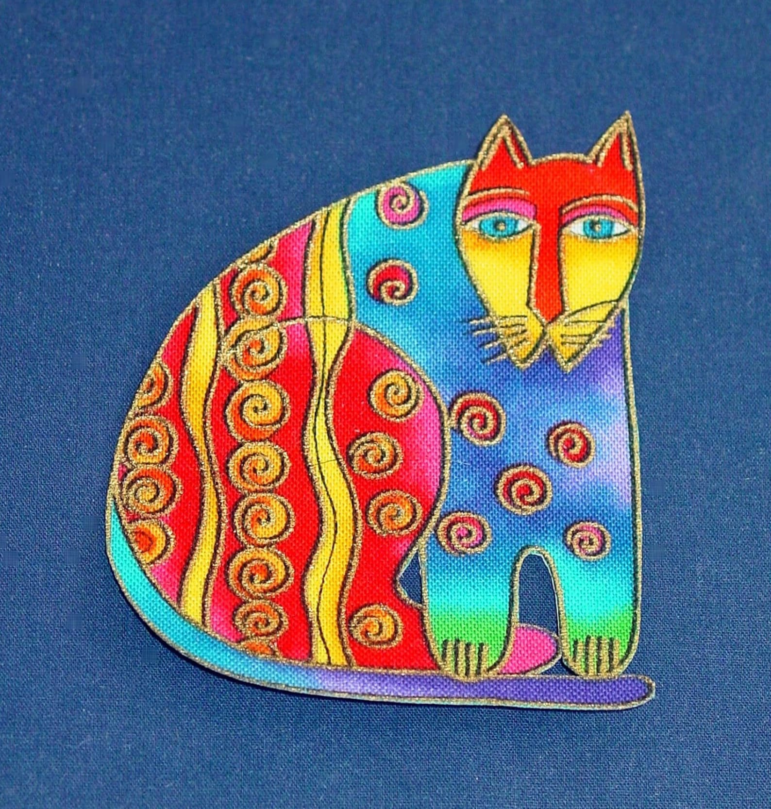 Five Fat CAT Appliques (matching)*handmade*iron On*rare Laurel Burch ...