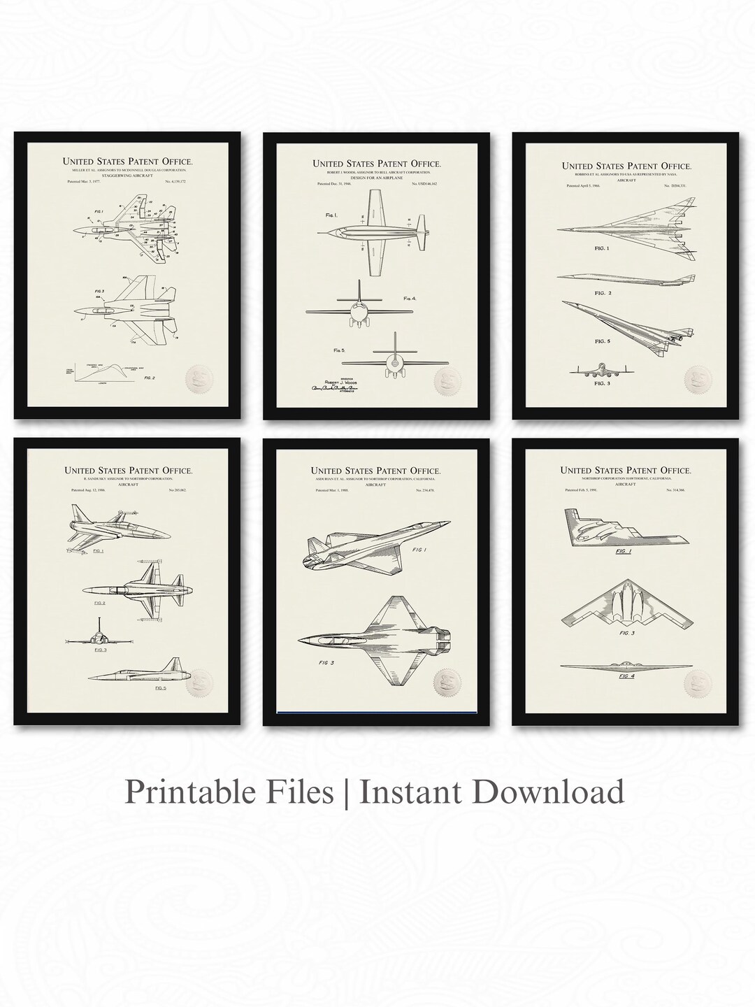 Modern Military Aircraft Patents | Set of 6 JPG Image Downloads | Linen ...