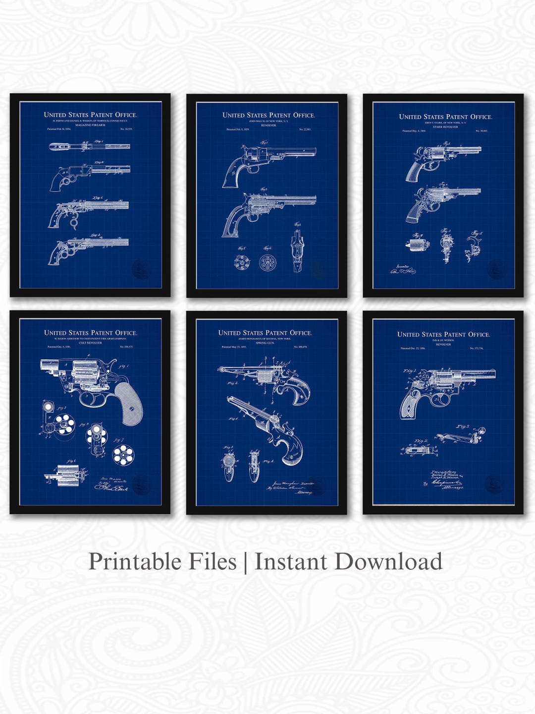Vintage Revolver & Pistol Patents | 6 JPG Image Downloads | Blueprint ...