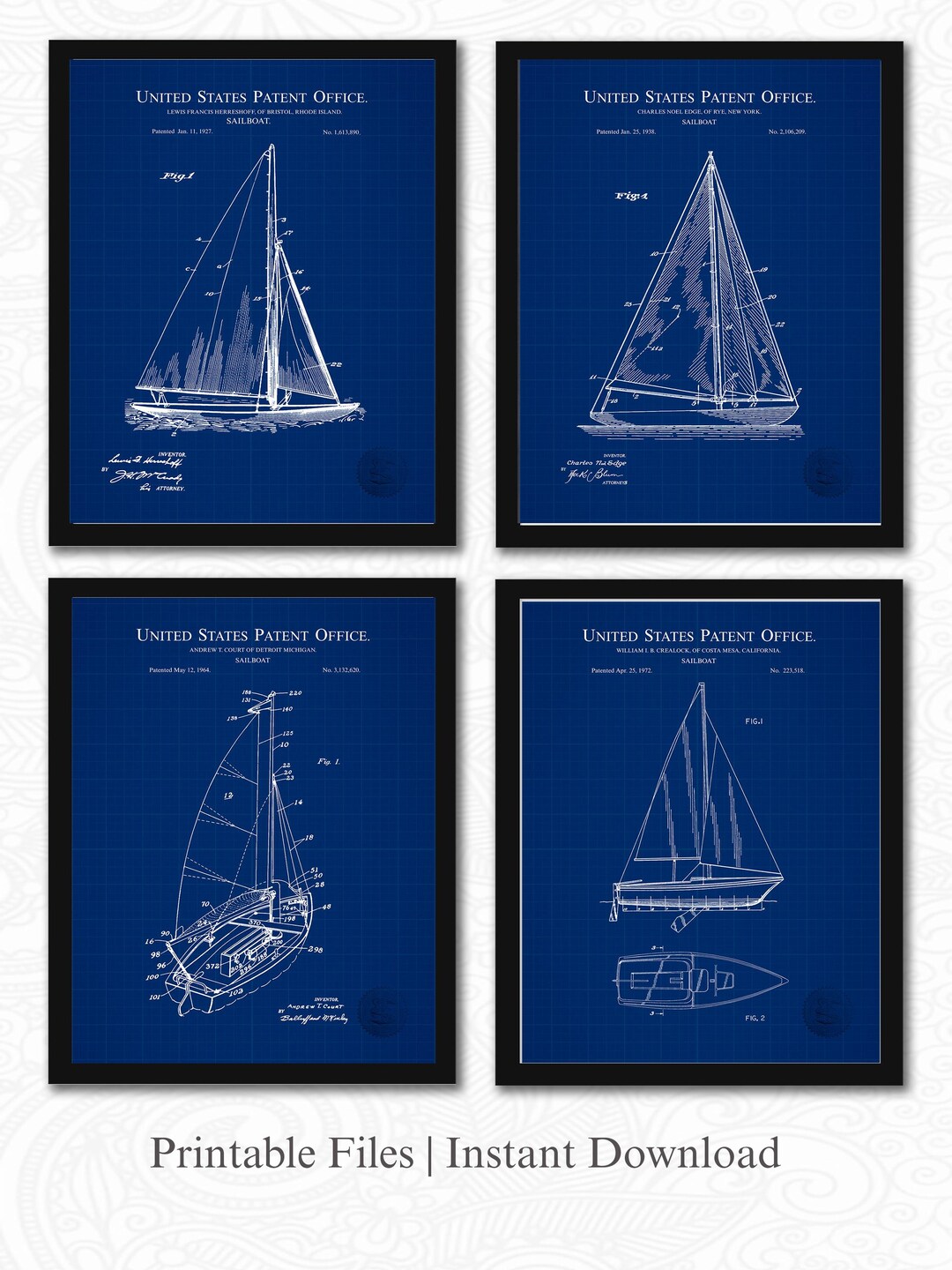 Modern Sailboat Design Set | Set of 4 JPG Downloads | Blueprint ...