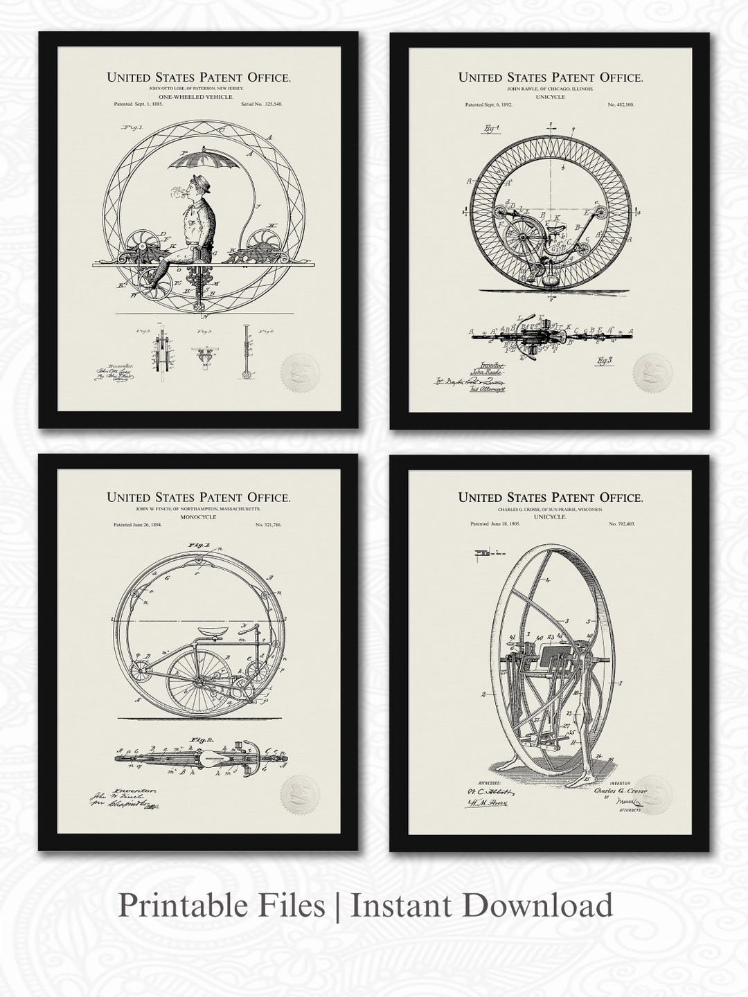 Vintage Velocipede Patent Set | 4 JPG Downloads | Retro Wall Art ...