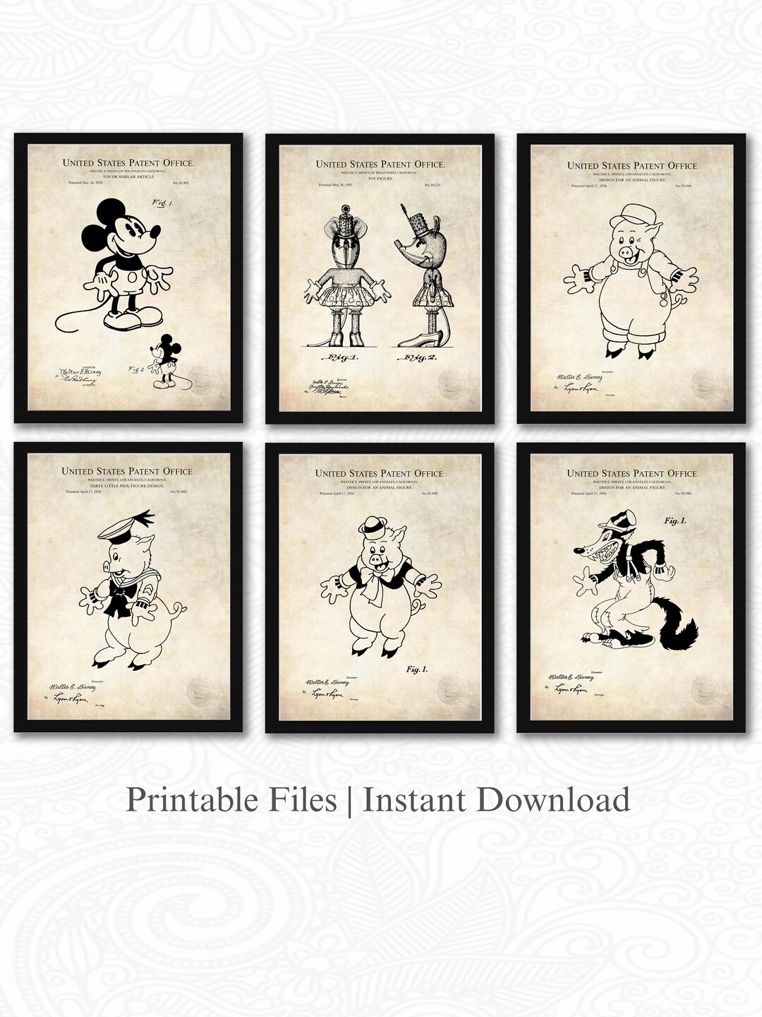 Vintage Character Patents | Set of 6 JPG Image Downloads | Antique ...