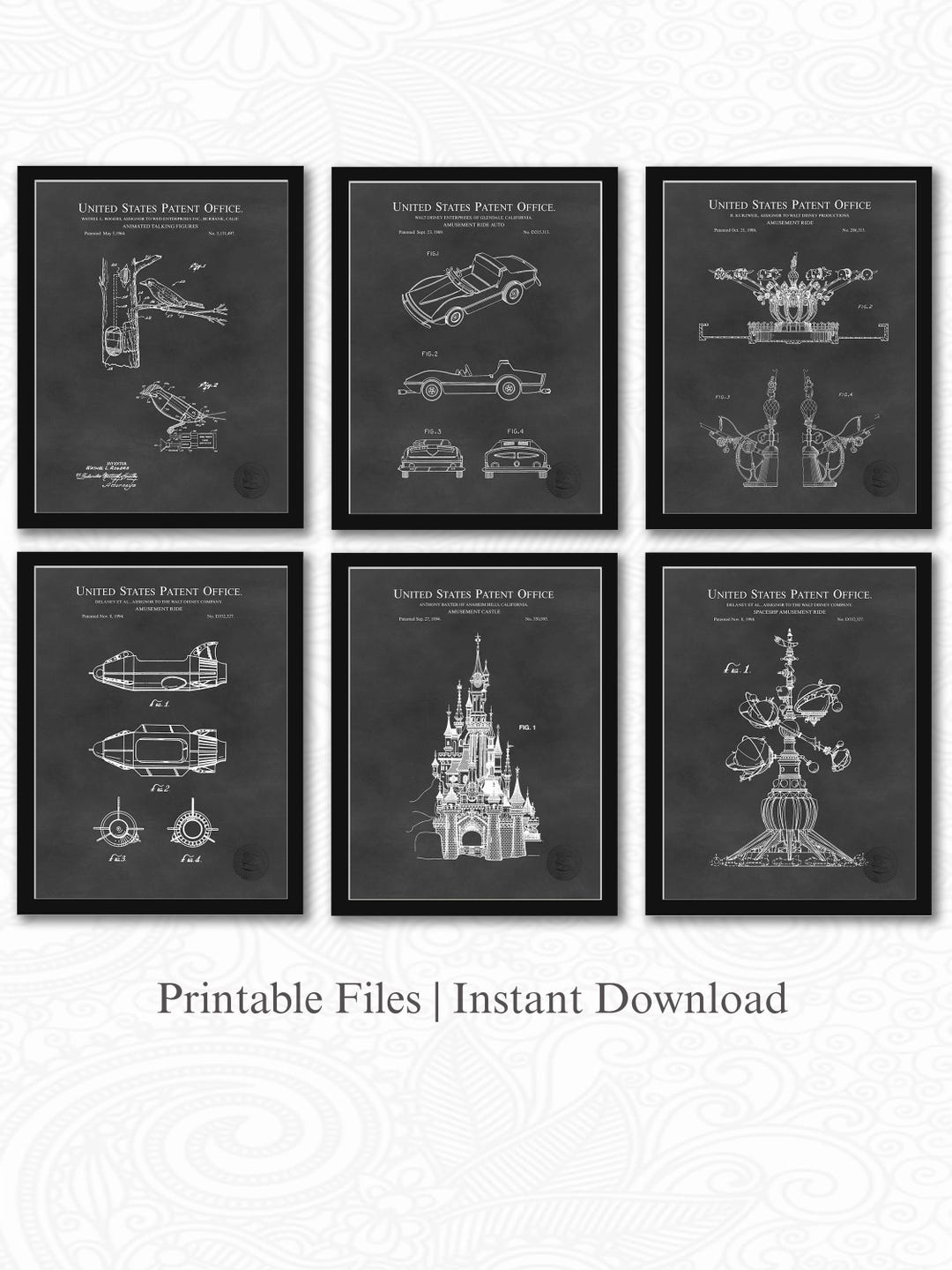 Vintage Disney Ride Patents 2 | Set of 6 JPG Image Downloads ...