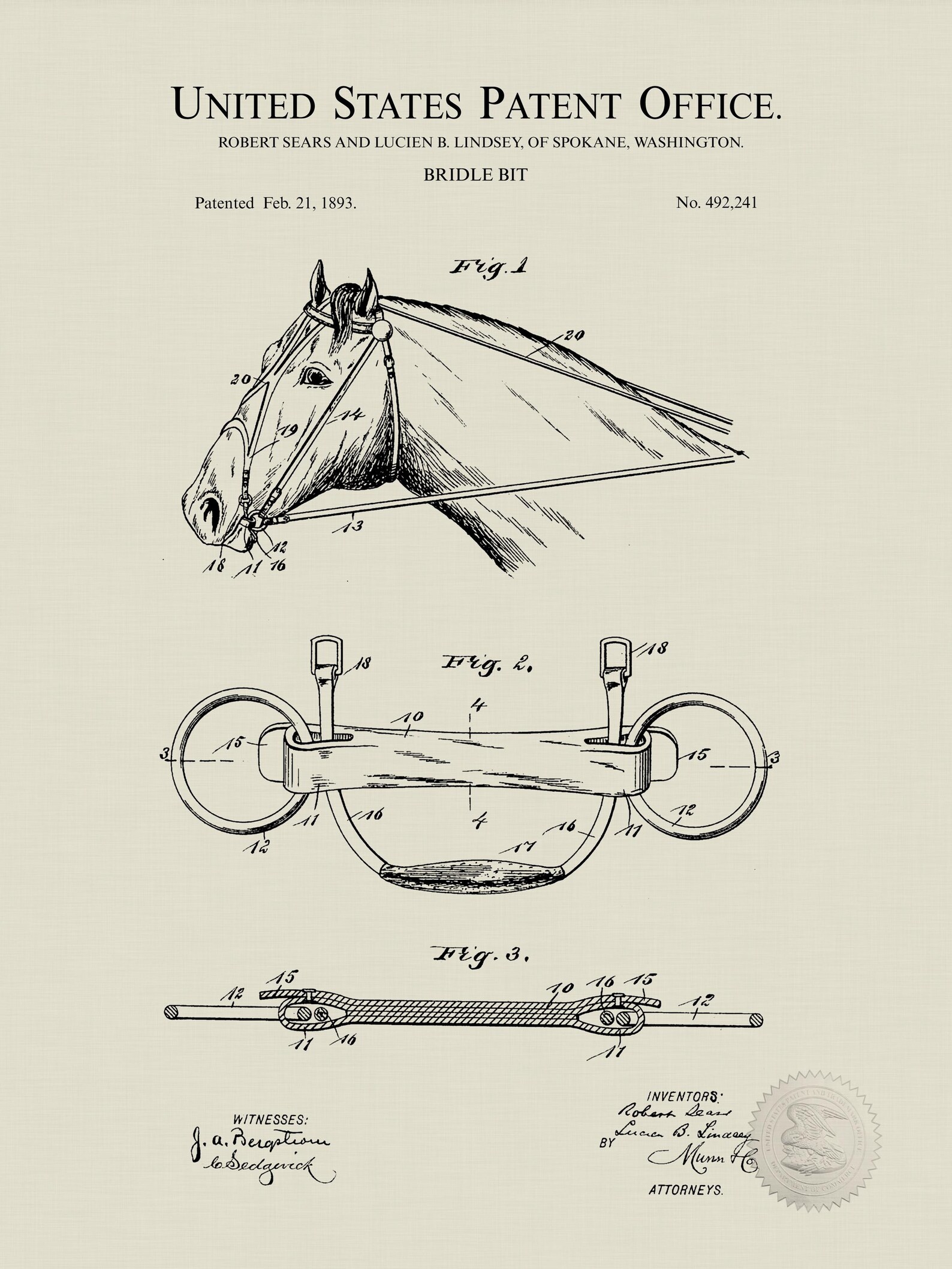 Vintage Horse Equipment Patents | Linen Background | Set of 6 Image ...