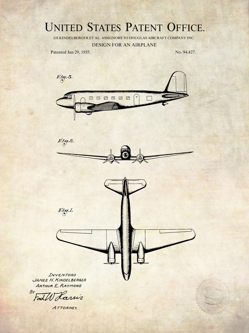 Classic Commercial Aircraft Patents | Set of 6 JPG Image Downloads ...