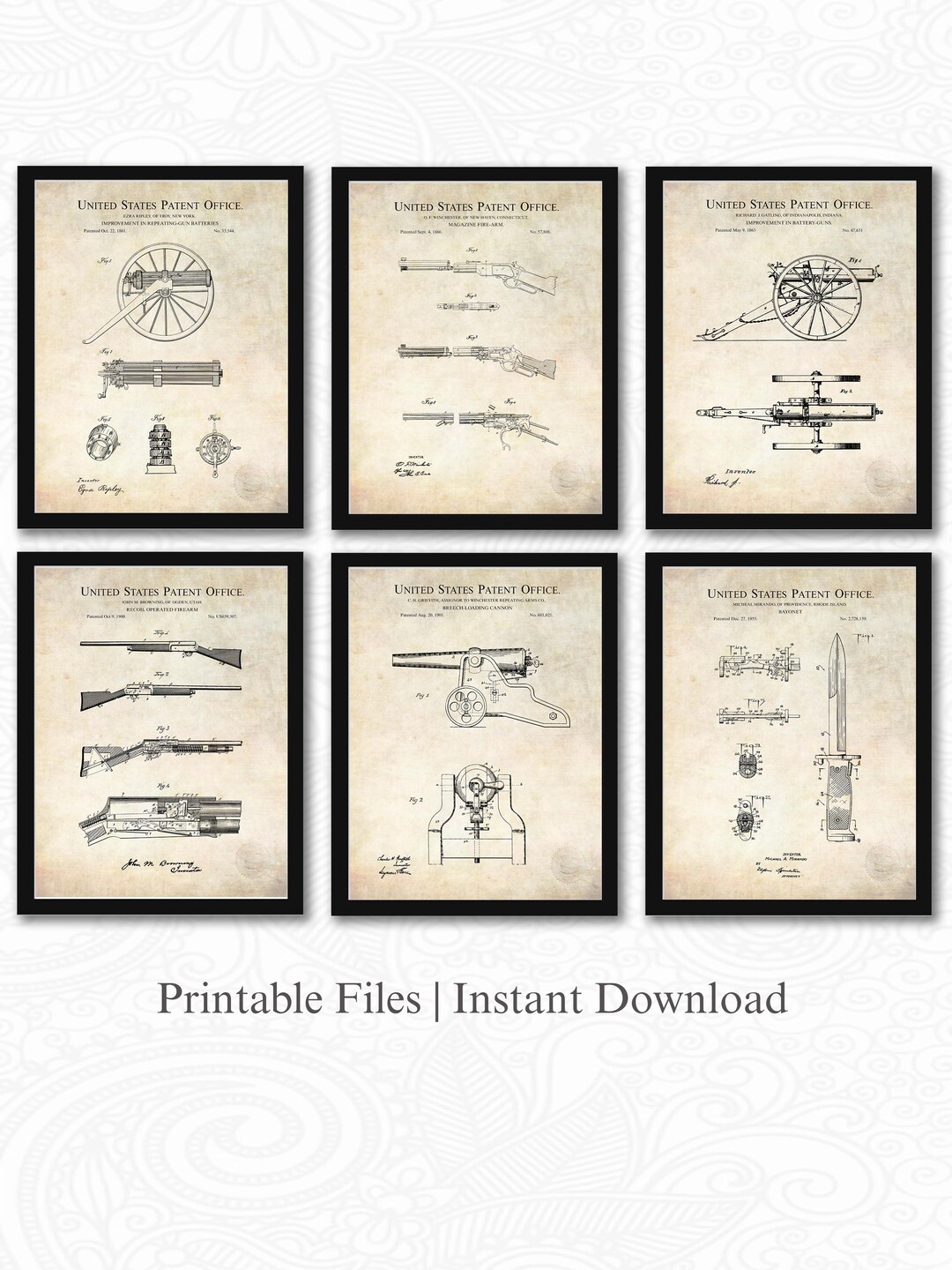Historic Military Weapon Patents | Set of 6 JPG Image Downloads ...