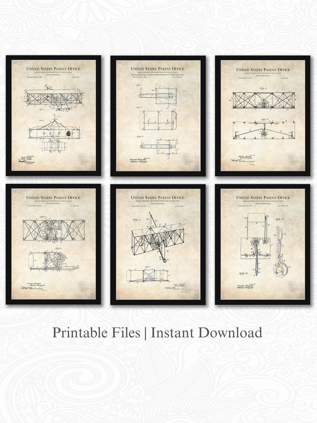 Wright Brothers Flying Machine Patents | Set of 6 JPG Image Downloads ...