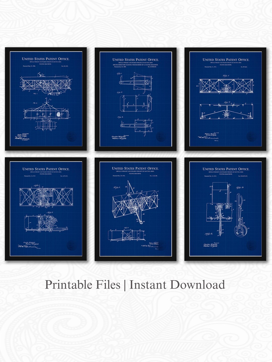 Wright Bros. Flying Machine Patents | Set of 6 JPG Image Downloads ...
