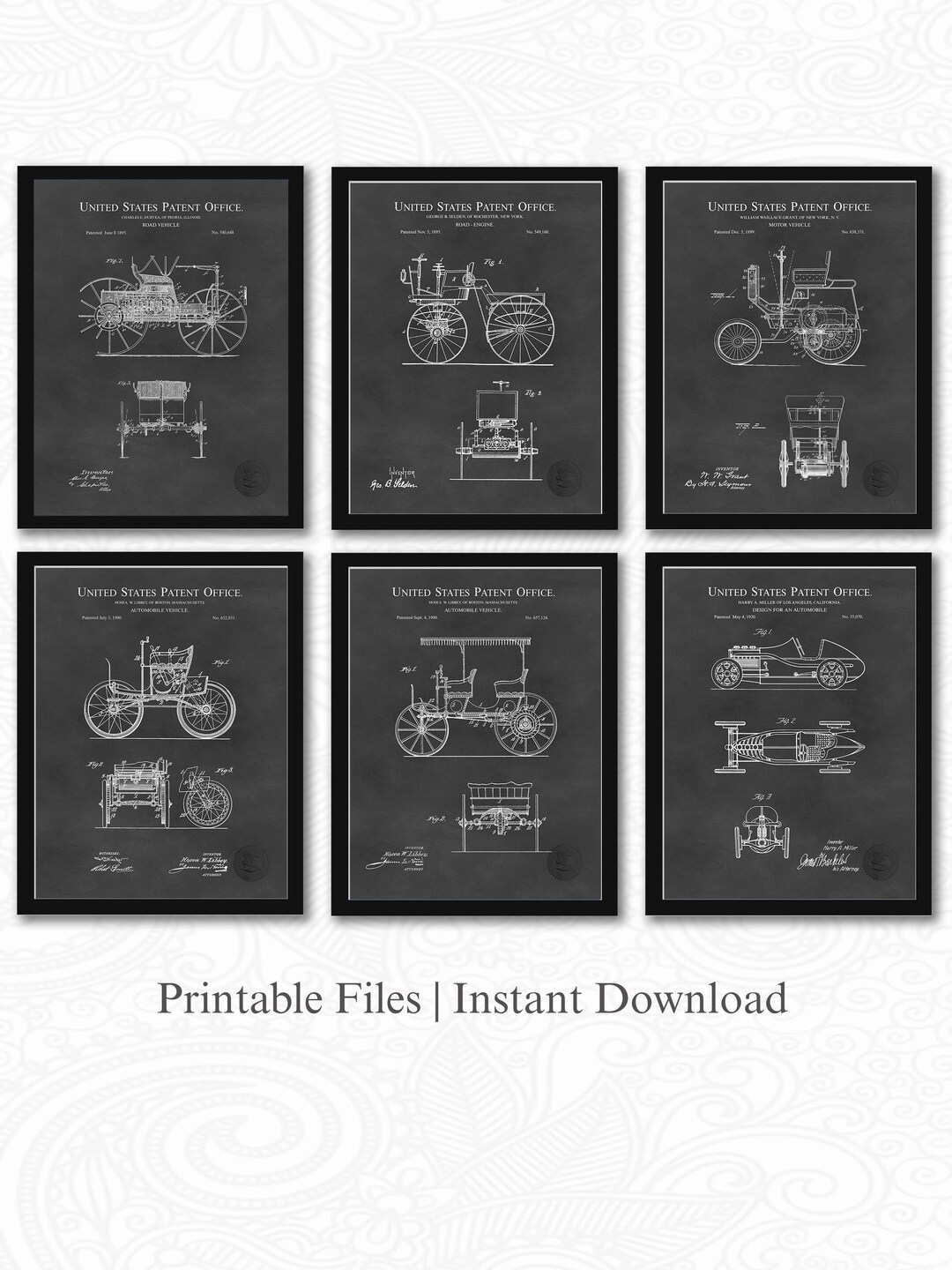 Vintage Automobile Patents | Set of 6 JPG Images | Chalkboard ...