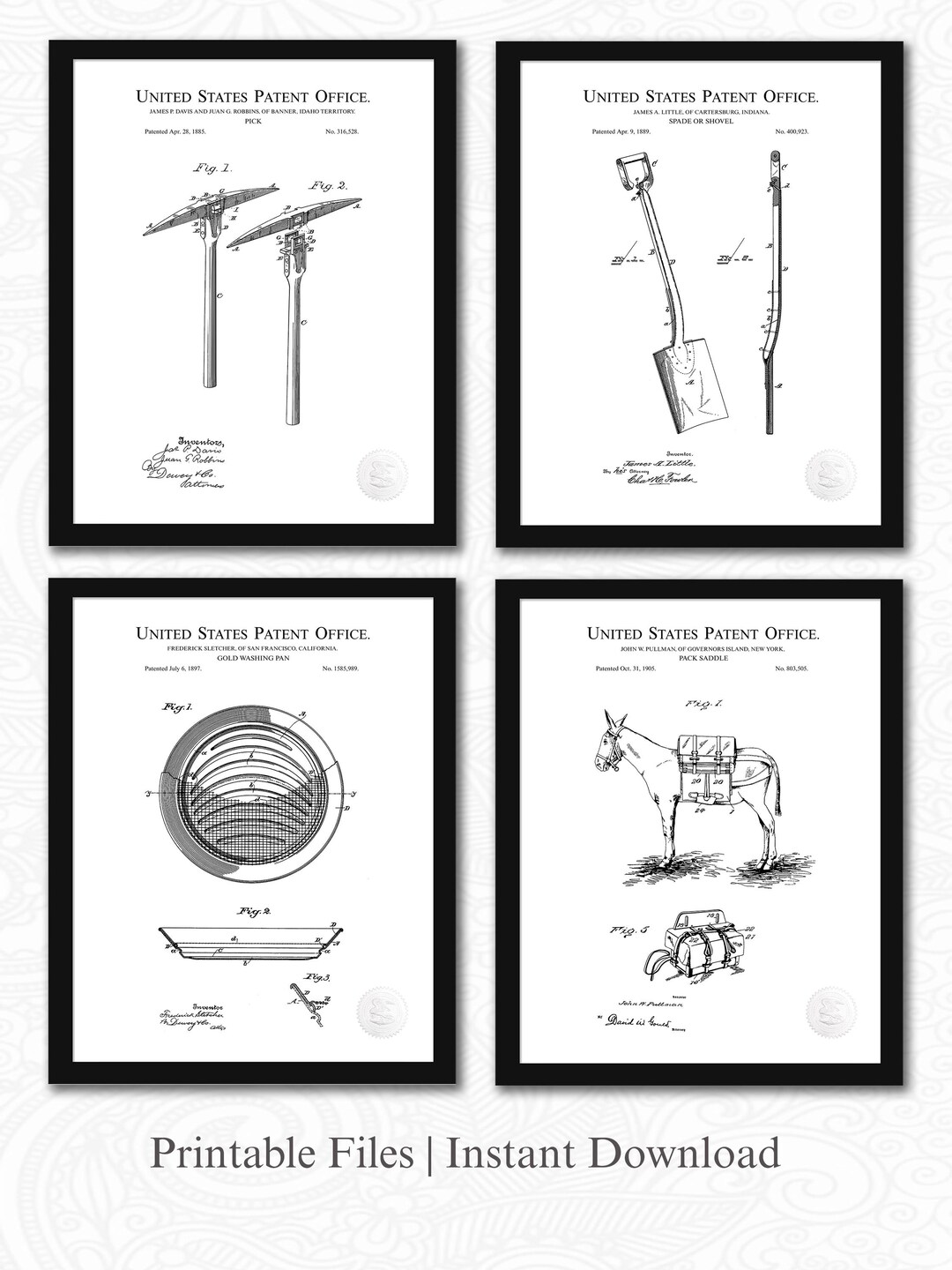 Gold Prospecting Collection | 4 JPG Patent Downloads | Rustic Mining ...