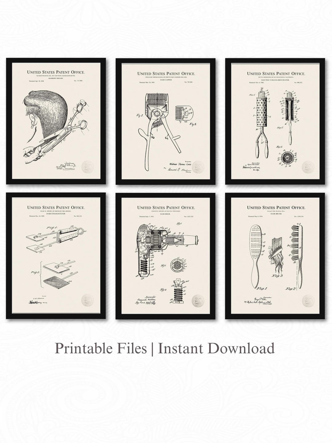 Stylist & Barber Patents Collection | Set of 6 Image Downloads | Linen ...
