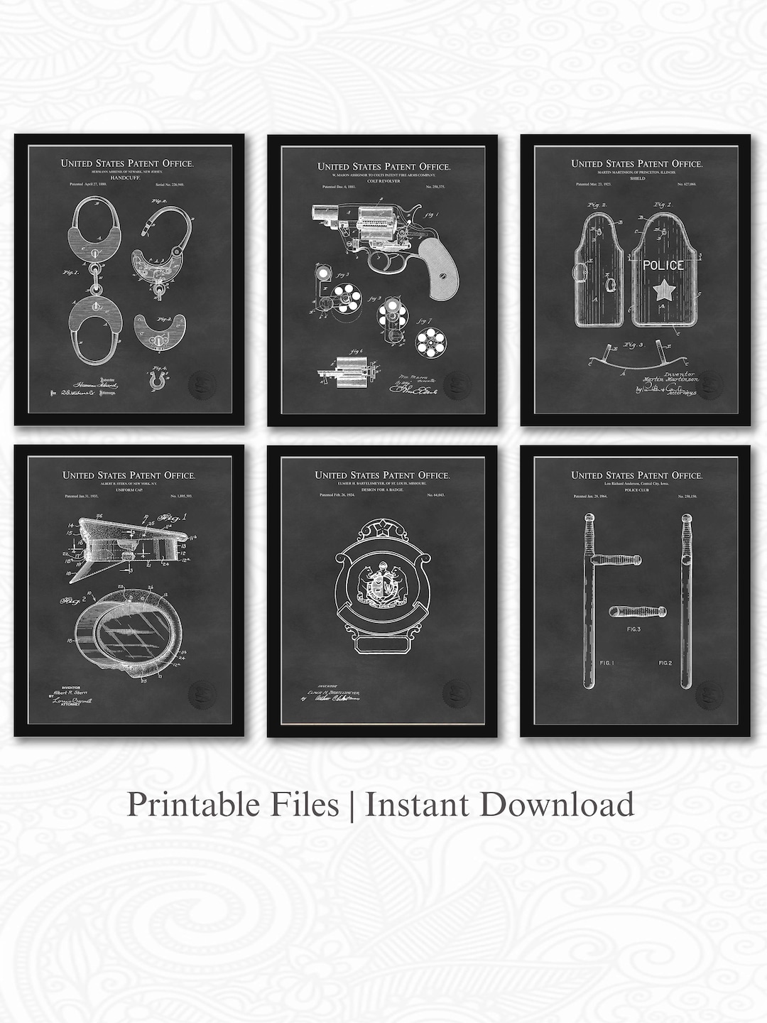 Historic Police Equipment Patents | Set of 6 JPG Digital Downloads ...