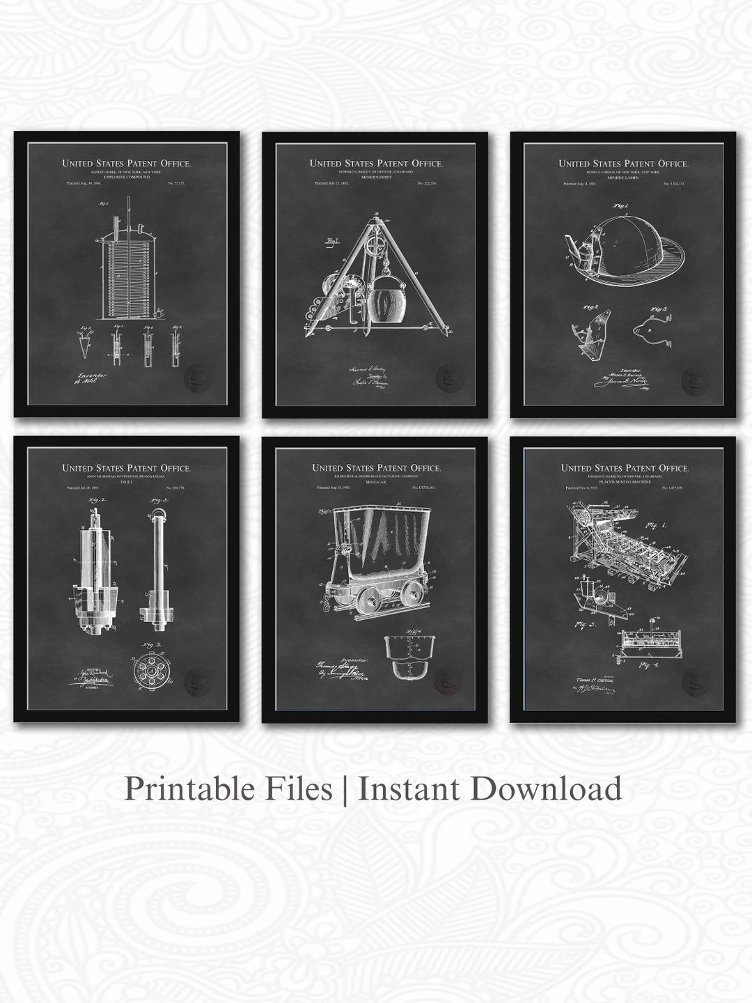 Vintage Mining Patent Collection | 6 JPG Download | Mining Tools Art ...