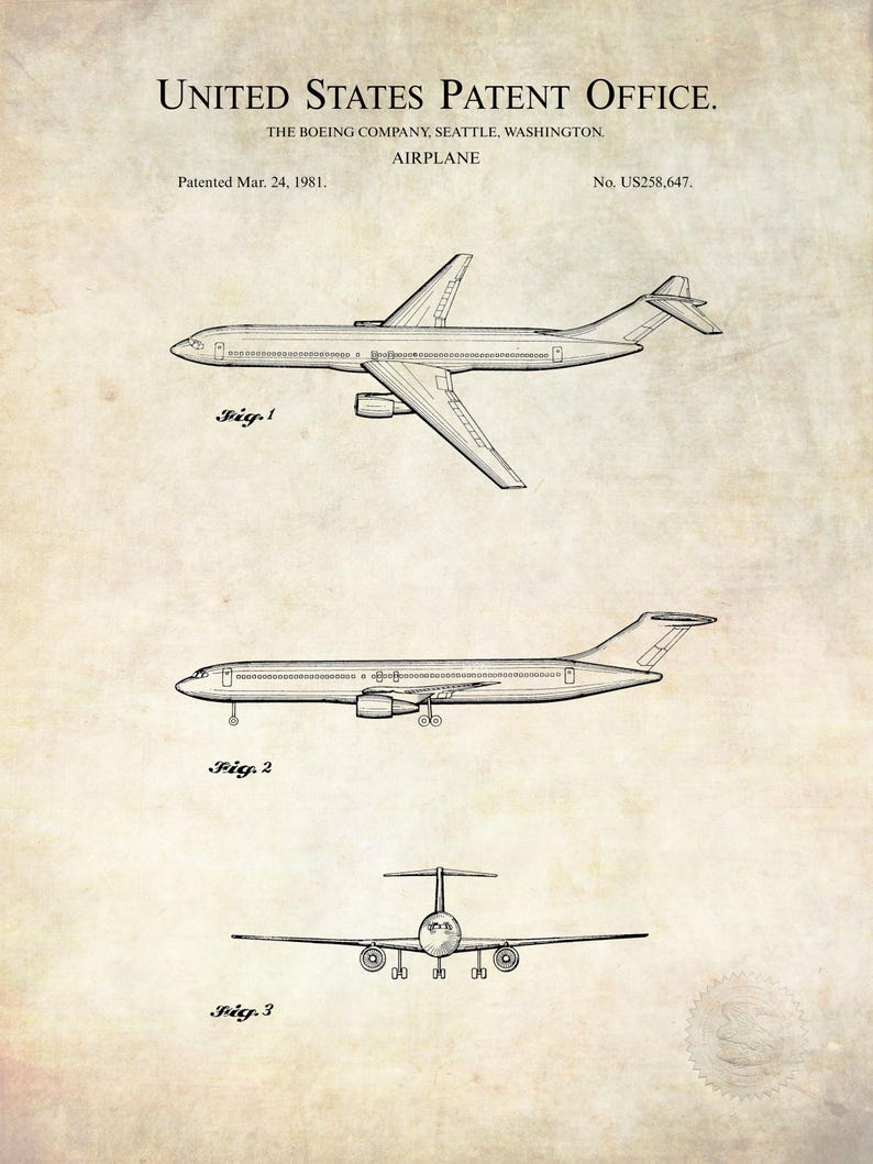 Classic Commercial Aircraft Patents | Set of 6 JPG Image Downloads ...
