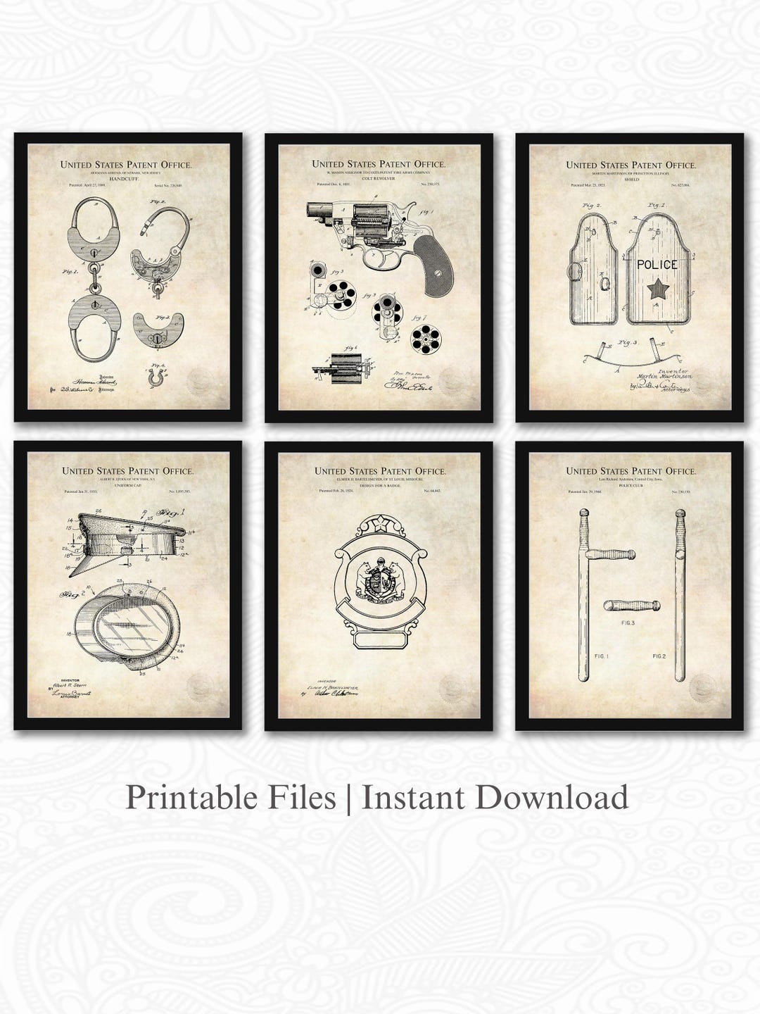 Historic Police Equipment Patents | Set of 6 JPG Digital Downloads ...