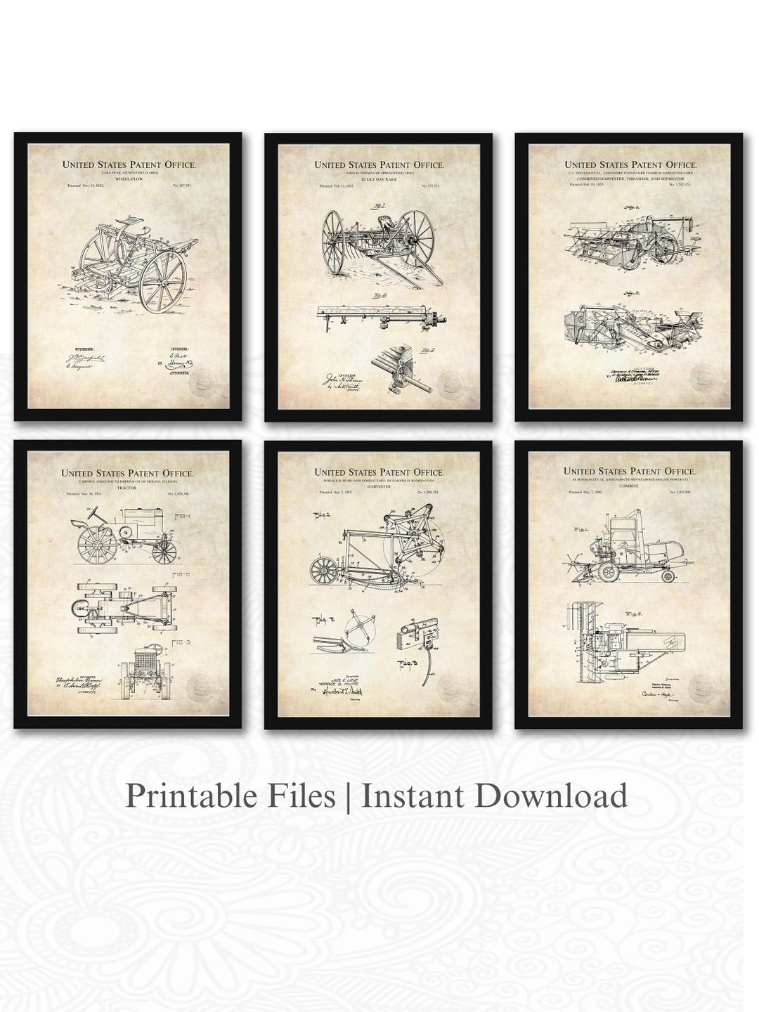Vintage Farm Equipment Patents | Set of 6 JPG Image Downloads | Antique ...