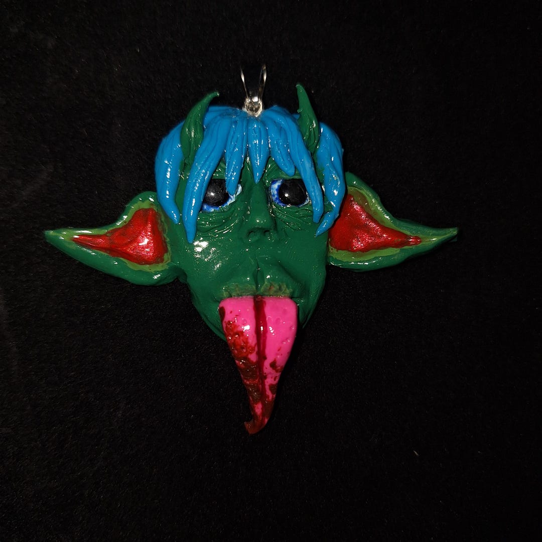 Blue Hair Goblin Polymer Clay Pendant - Etsy