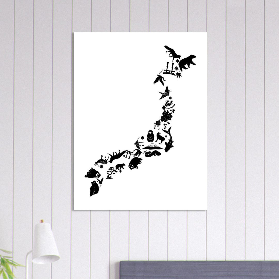 Japan Wildlife Map Poster: Silhouette Design, Travel Art - Etsy